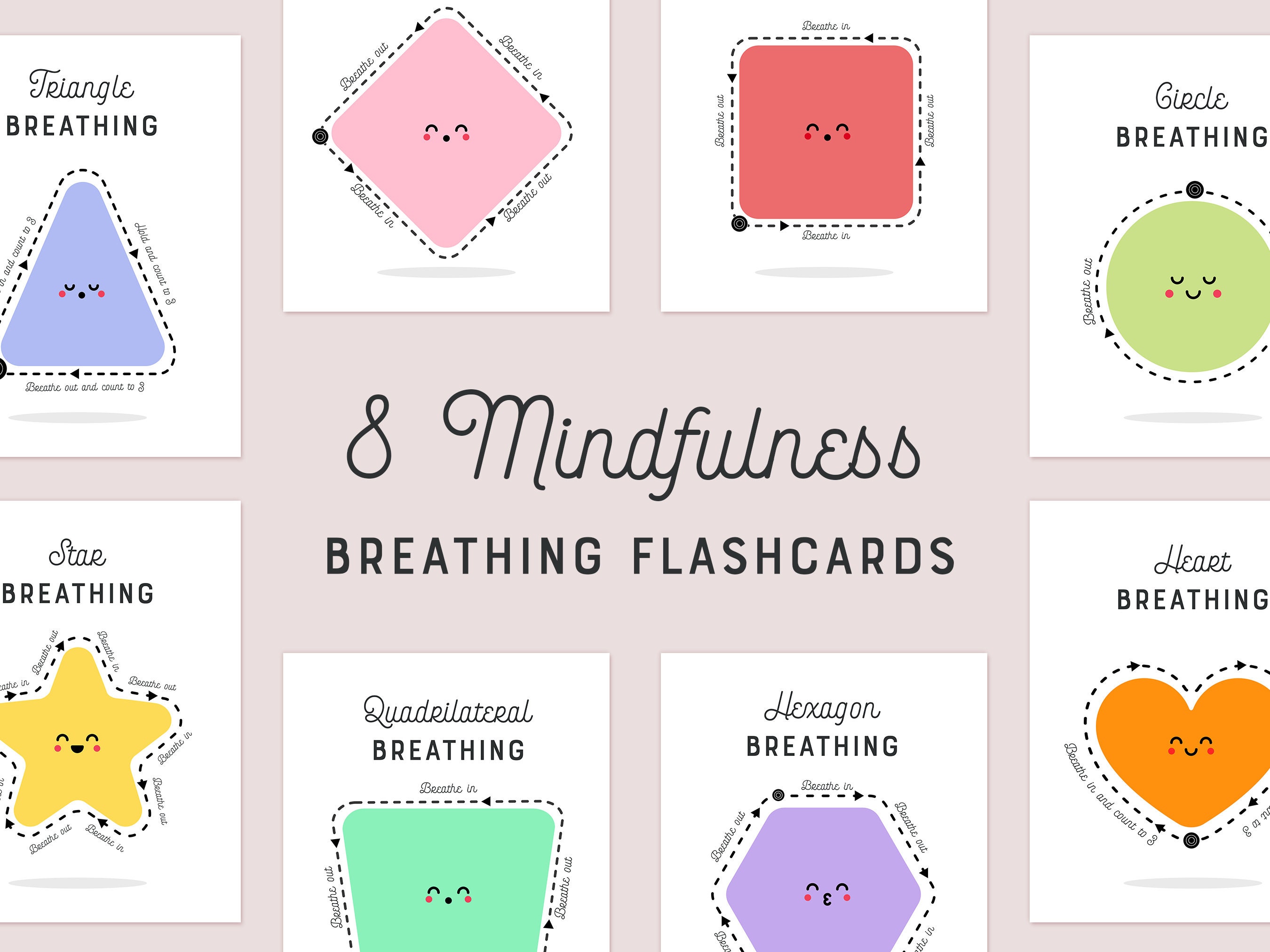 8 Mindfulness Breathing Cards Star Breathing Exercises Mindful Shape ...