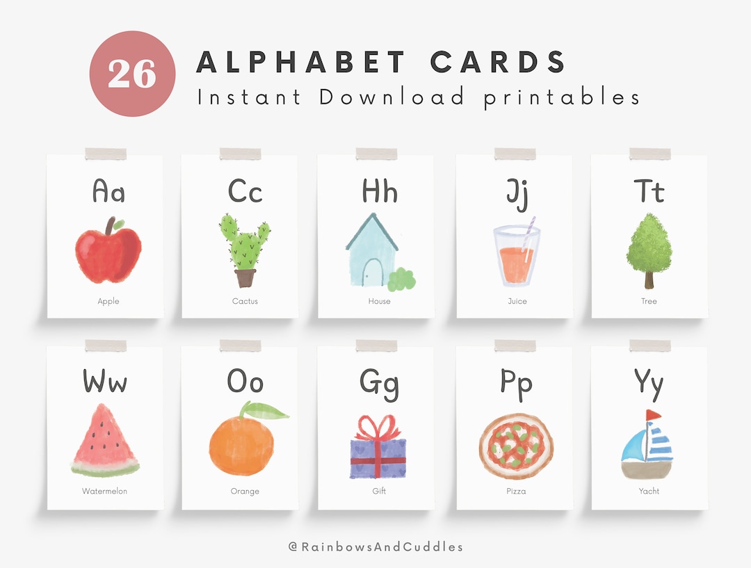 ABC Flash Cards Printable Alphabet Watercolor A to Z Learn Abc ...
