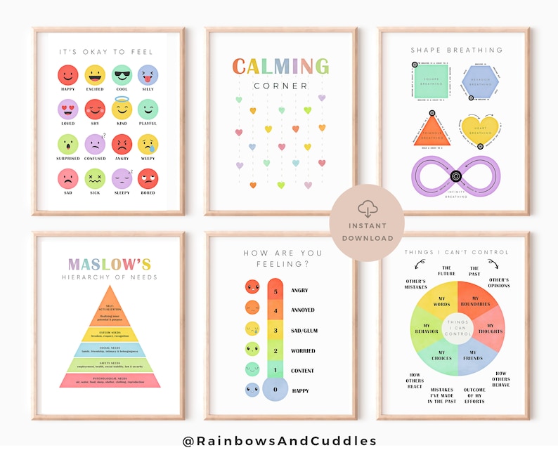 Buy 6 Calm Corner Printables, Emotions Poster, Shape Breathing, Maslow ...