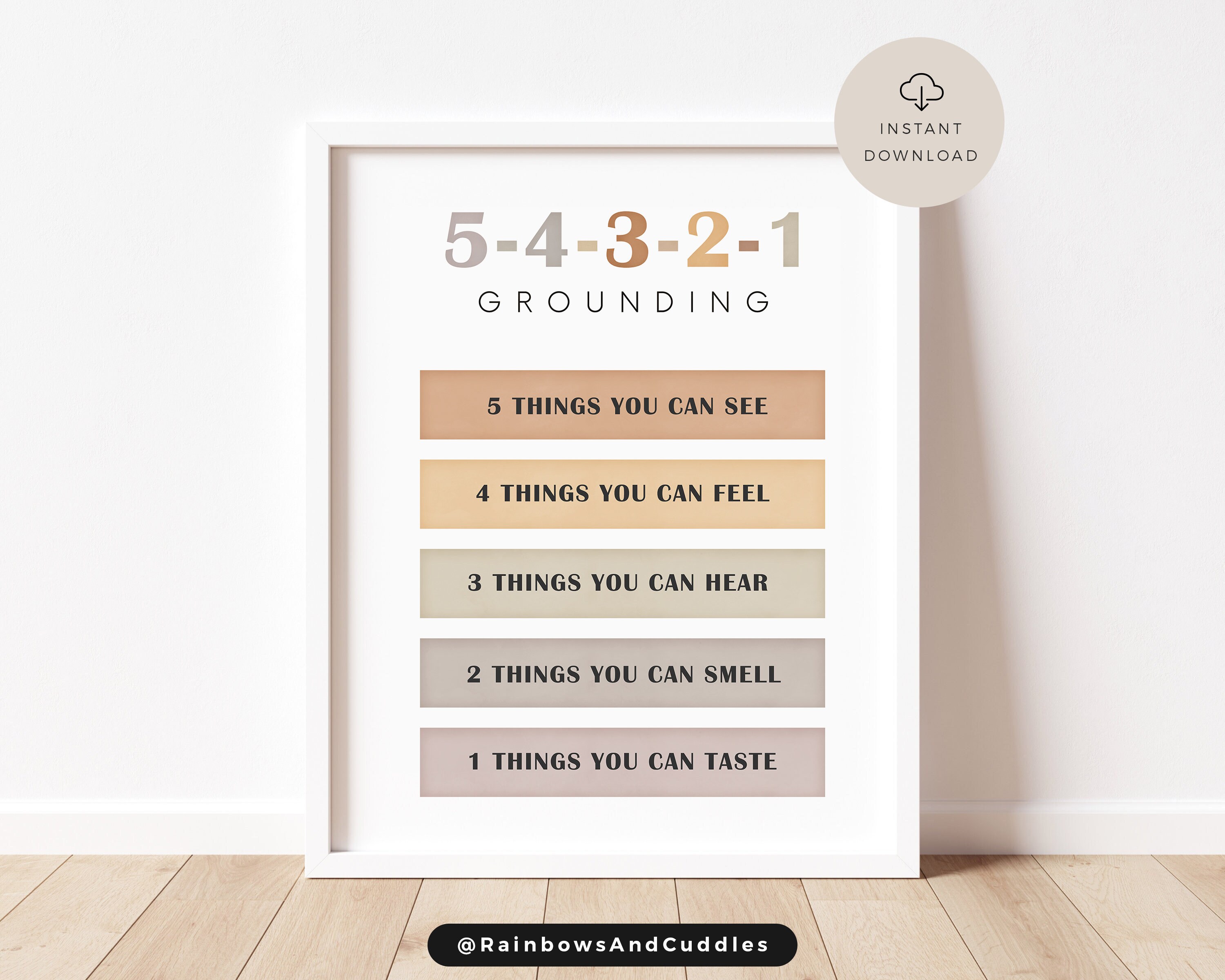 54321 Grounding Technique Boho Anxiety Relief Self Care Mental Health Poster School Psychologist ...