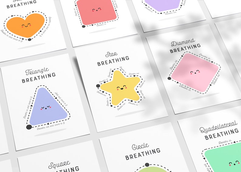 8 Mindfulness Breathing Cards Star Breathing Exercises Mindful Shape ...