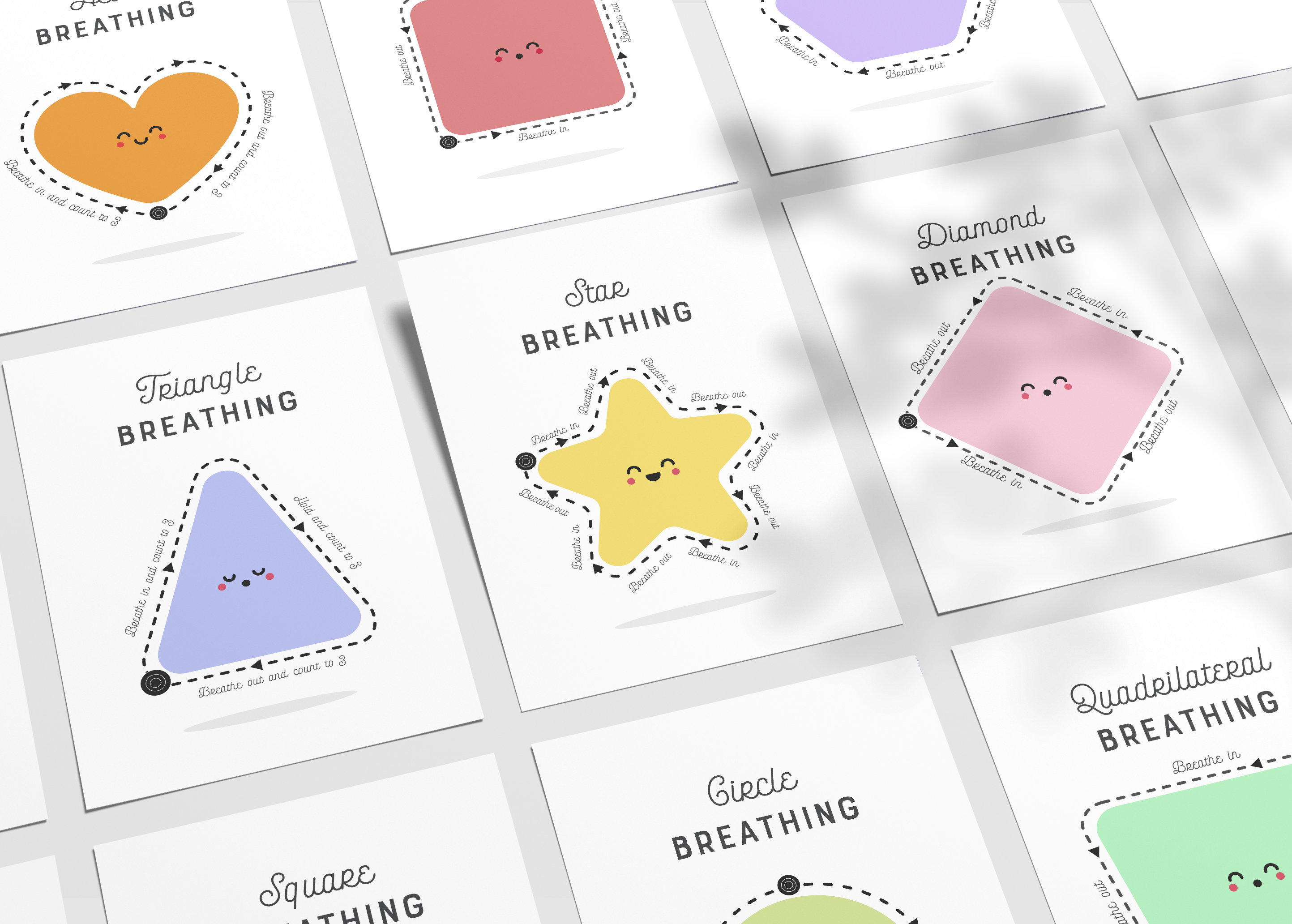 8 Mindfulness Breathing Cards Star Breathing Exercises Mindful Shape ...