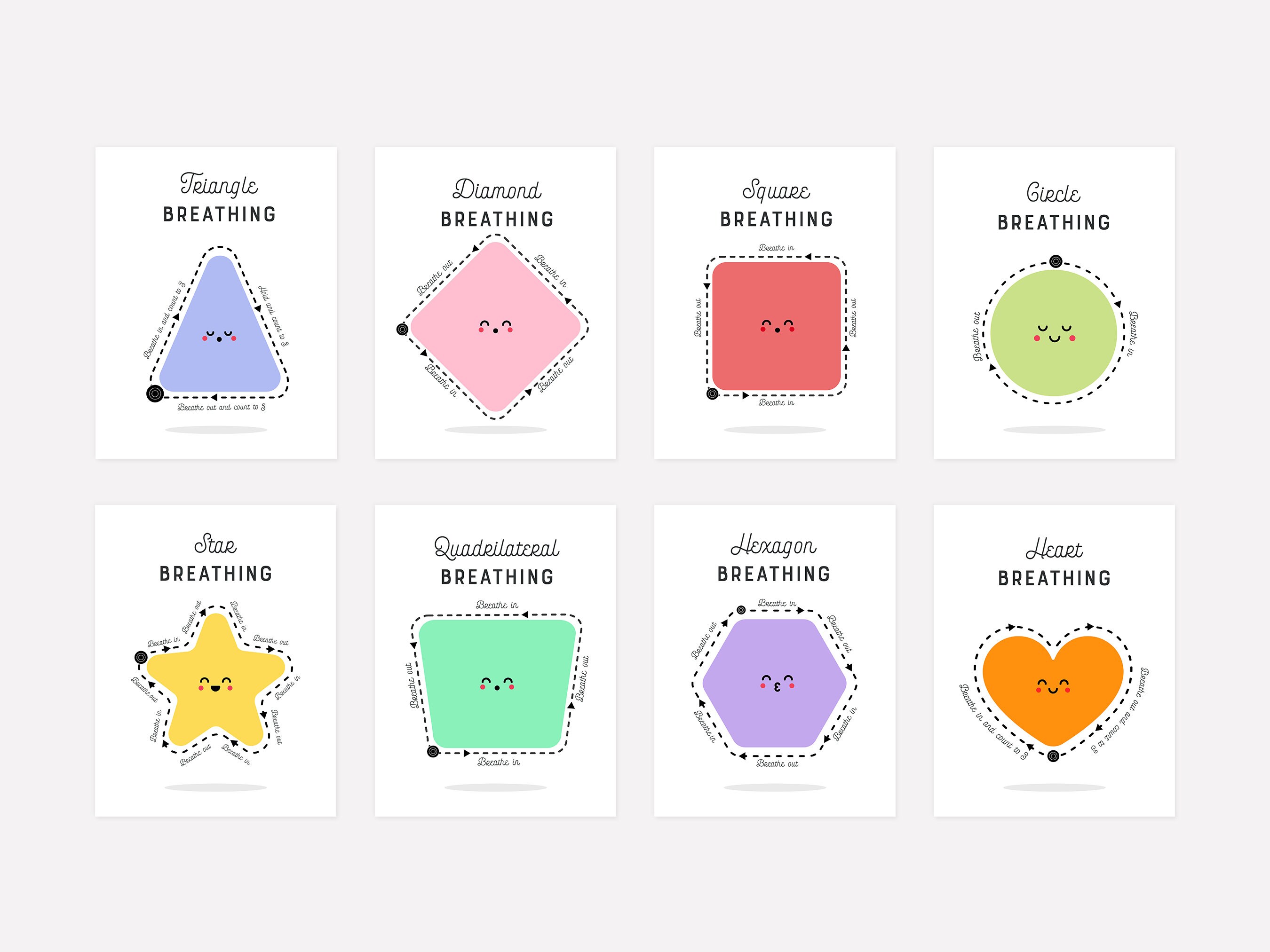 8 Mindfulness Breathing Cards Star Breathing Exercises Mindful Shape ...