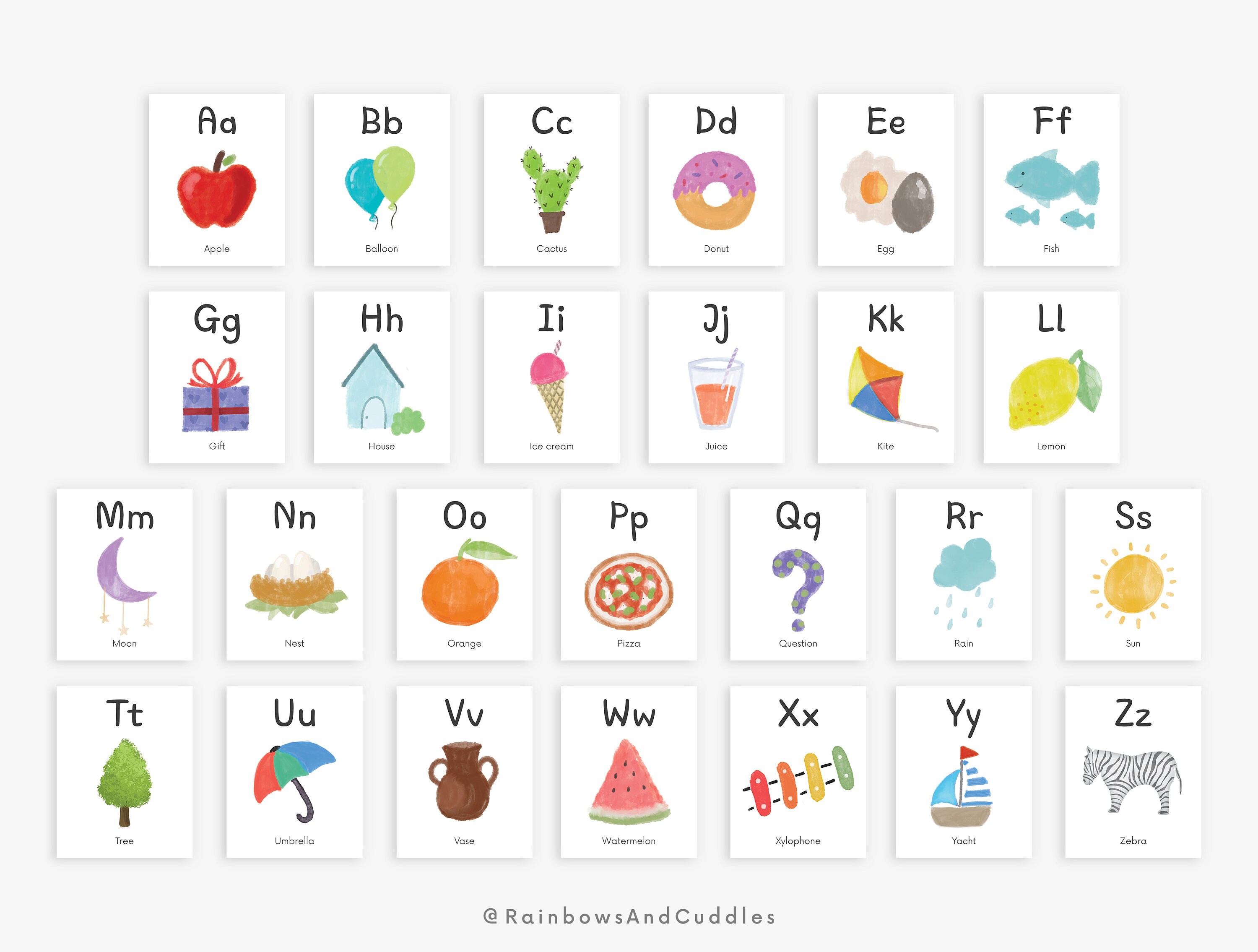 ABC Flash Cards Printable Alphabet Watercolor A to Z Learn Abc ...