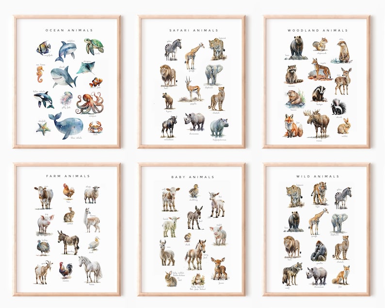 6 Animal Poster Bundle Wild Animals Farm Animals Sea - Etsy