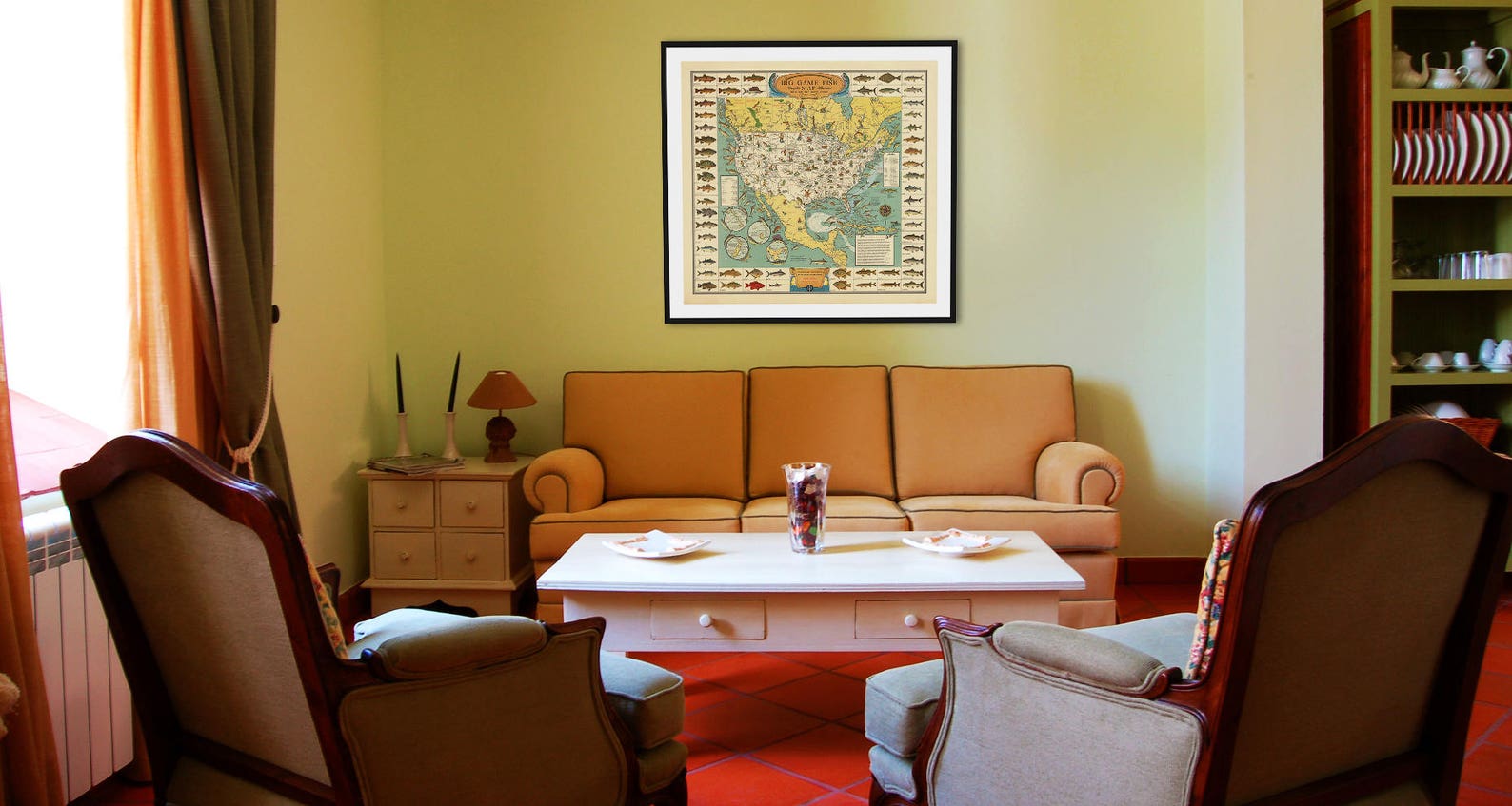 Big Game Fish Digital Poster Map / Fishes Animals Fine Art / Large USA ...