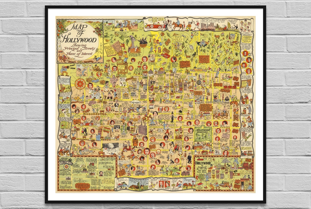 Map of Hollywood USA / Vintage Map History Movies / Old Map ...