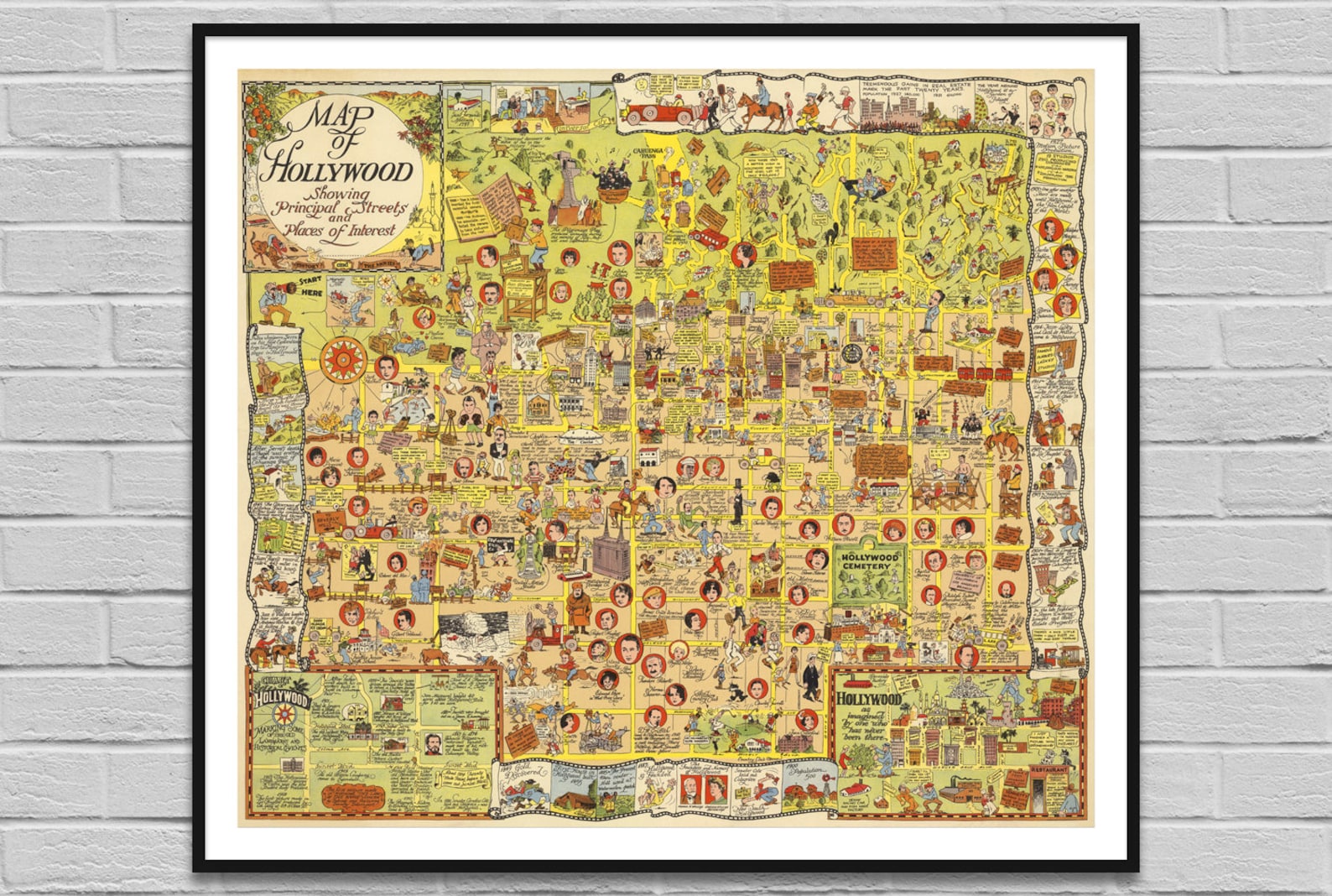 Map of Hollywood USA / Vintage Map History Movies / Old Map ...