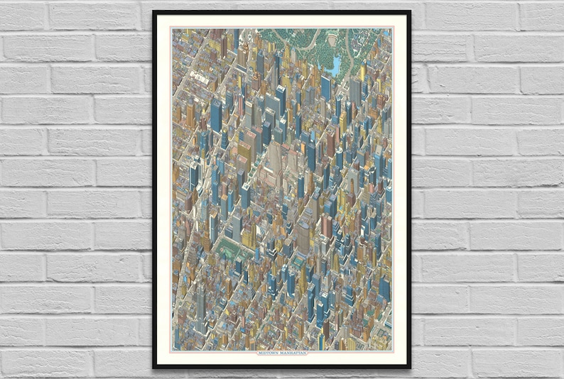 New York City Midtown Manhattan / Perspective Digital Map / Big Large ...