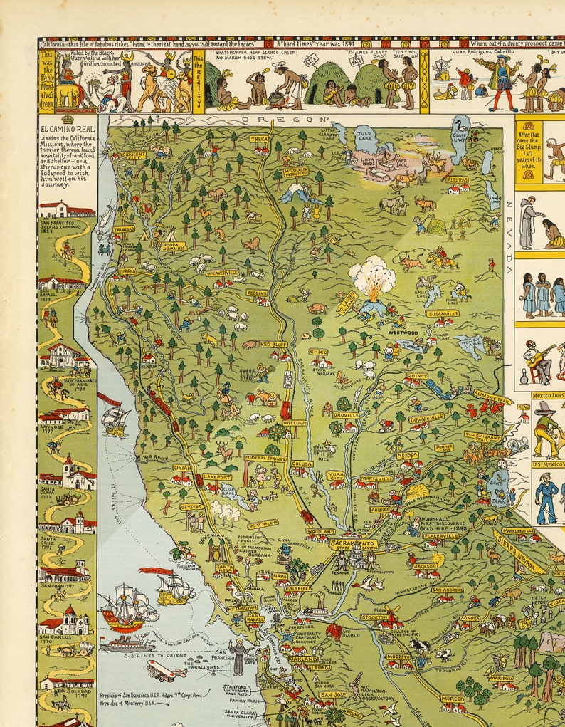 California Map Digital Poster / Old Print Illustration / Big Large ...