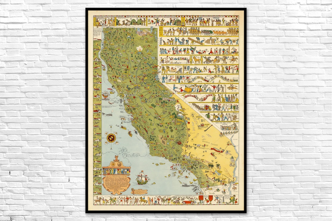 California Map Digital Poster / Old Print Illustration / Big Large ...