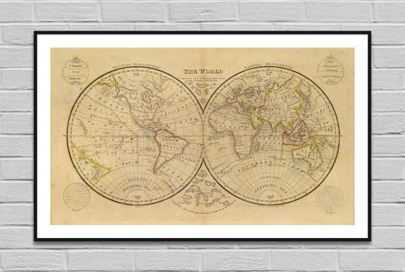 The World 1832 / Old Map Digital Poster / Vintage Poster / | Etsy UK
