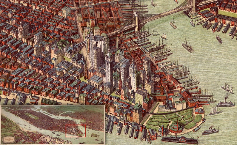 Illustration of New York City as of 1908 / Perspective Vintage - Etsy