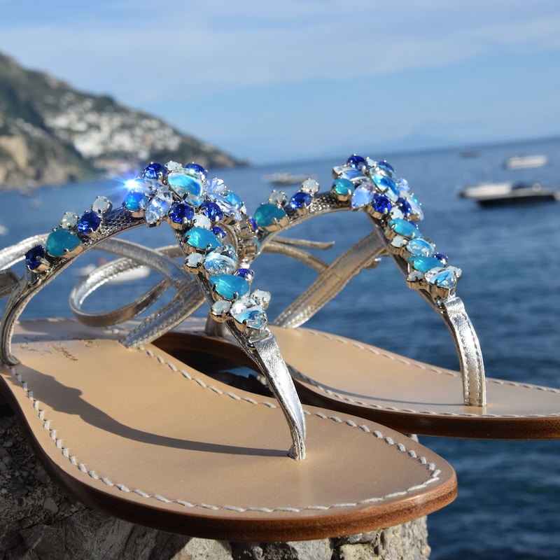 Blue Leather Sandals - Etsy