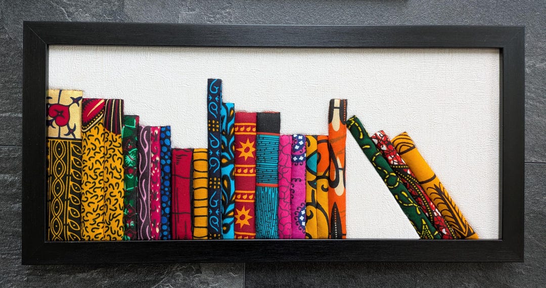 African Fabric Artwork - Child Reading Book - Original Framed Art ...