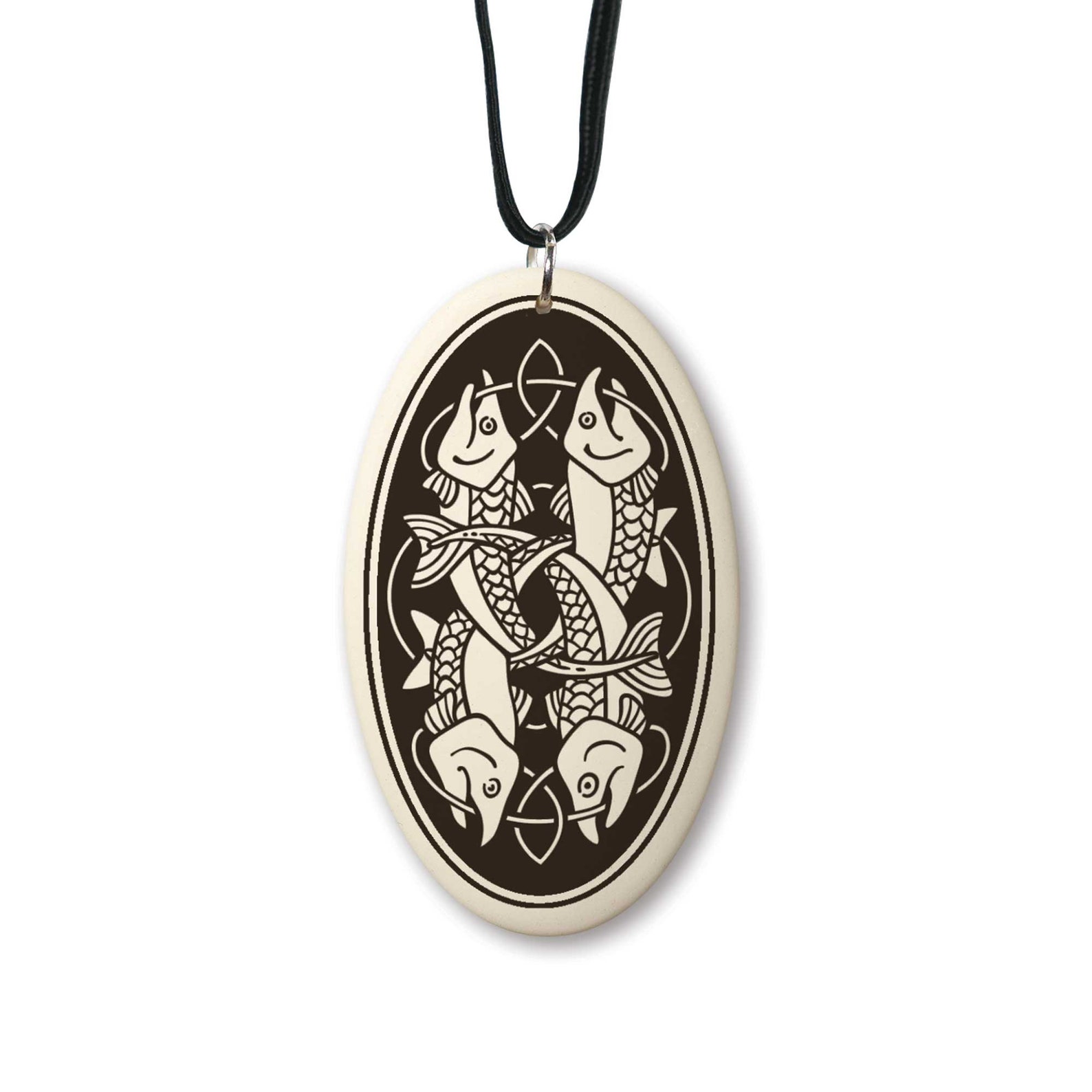 Celtic Fish Oval Porcelain Pendant - Etsy
