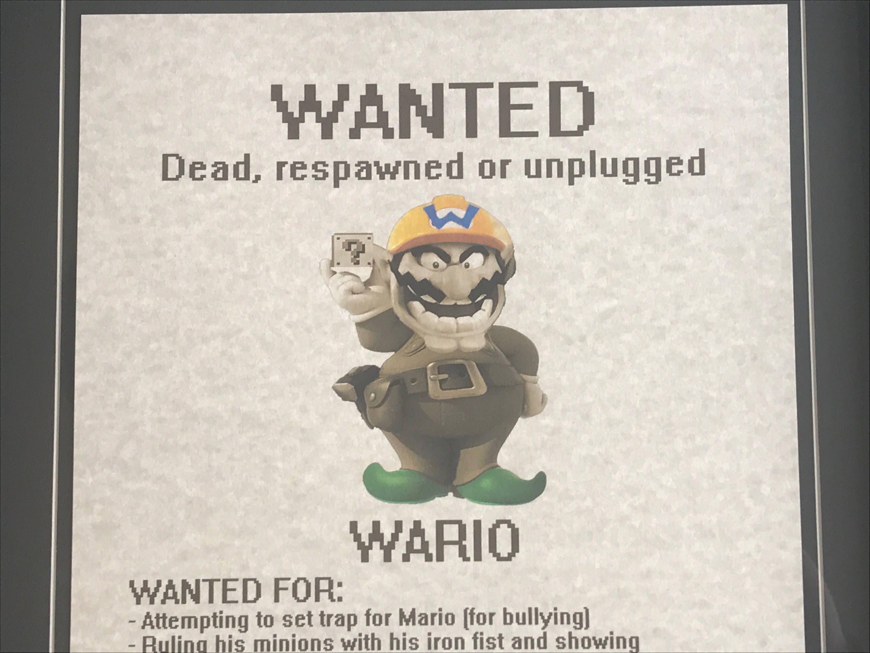 Wario Super Mario Wanted Poster | Etsy