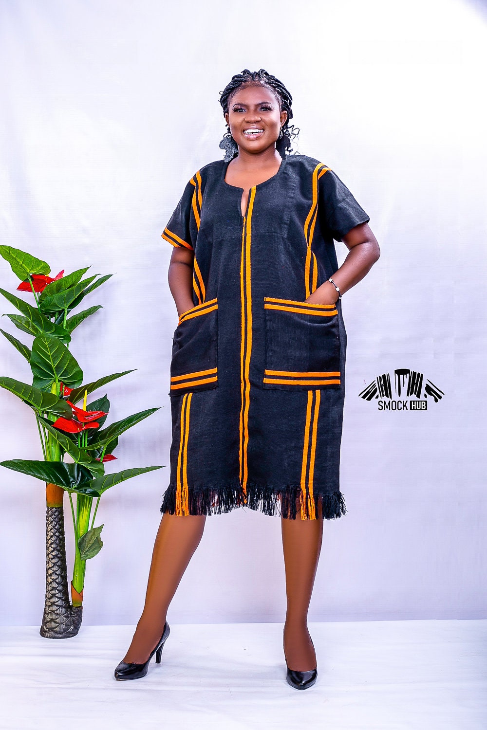 African Smock Dress With Fringes ghana Smock Fugu Dress african Tunic ...