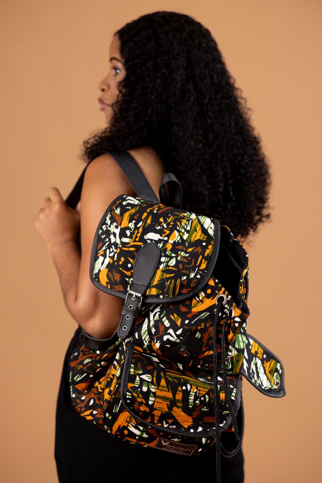 Mawusi African Print Backpack With Leather Accents | Ankara-leather ...