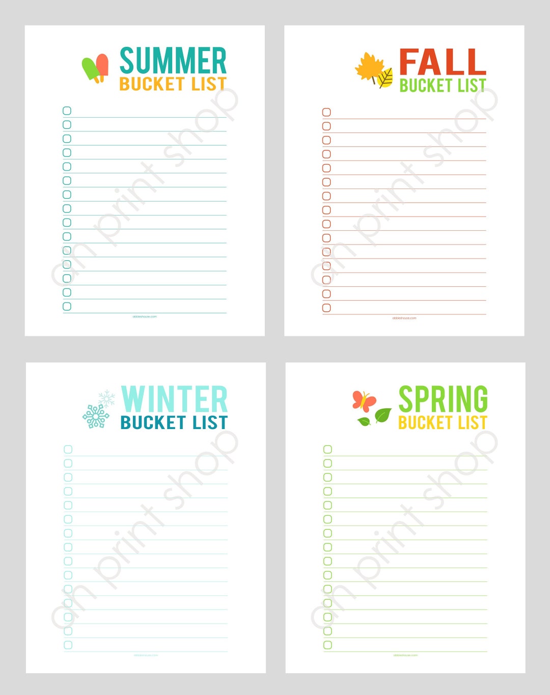 Printable Seasonal Bucket Lists - Winter, Spring, Summer, Fall ...