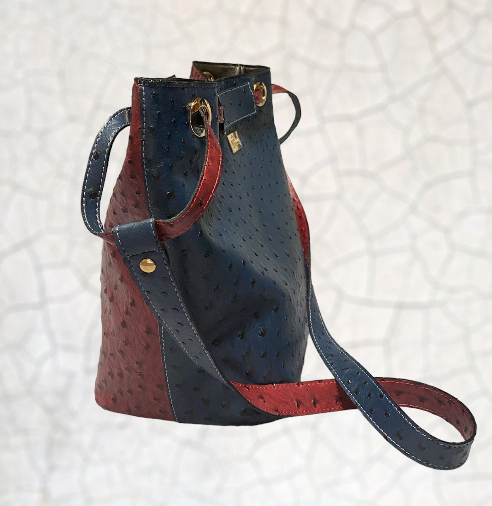 Ostrich Embossed Vegan Leather Bucket Bag Red/blue Bucket - Etsy