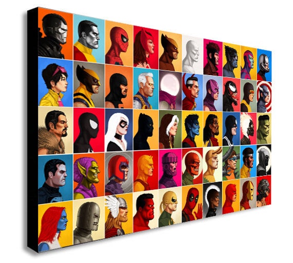 Marvel Comics Super Hero Collage Head Shot Canvas Wall Art | Etsy