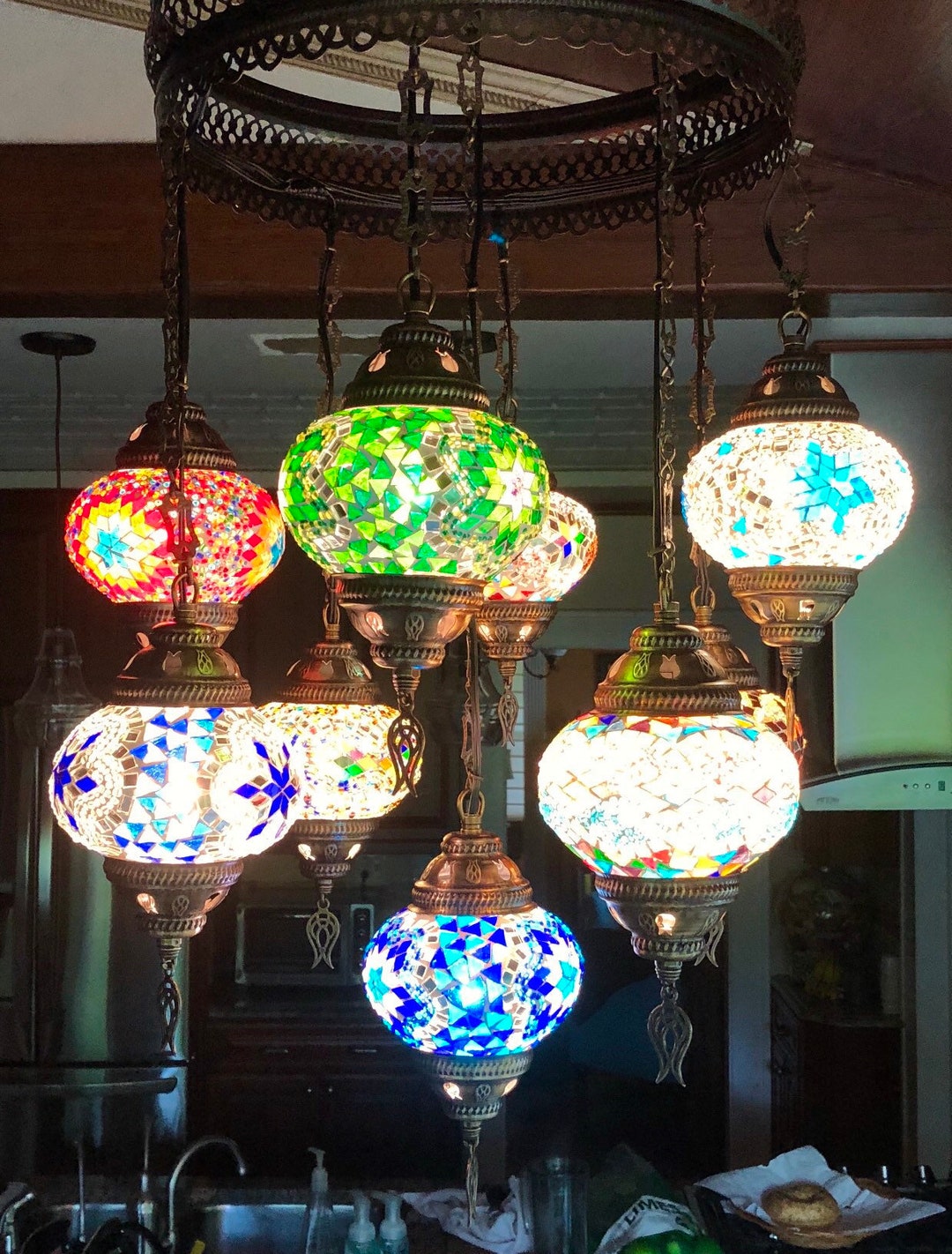 9 Ball Mosaic Lamps, Morocco Lantern, Chandelier,turkish Light, Hanging ...
