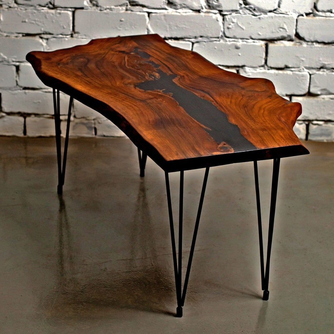 Walnut River Coffee Table – Live Edge Slab, Mid-century Modern Decor - Etsy
