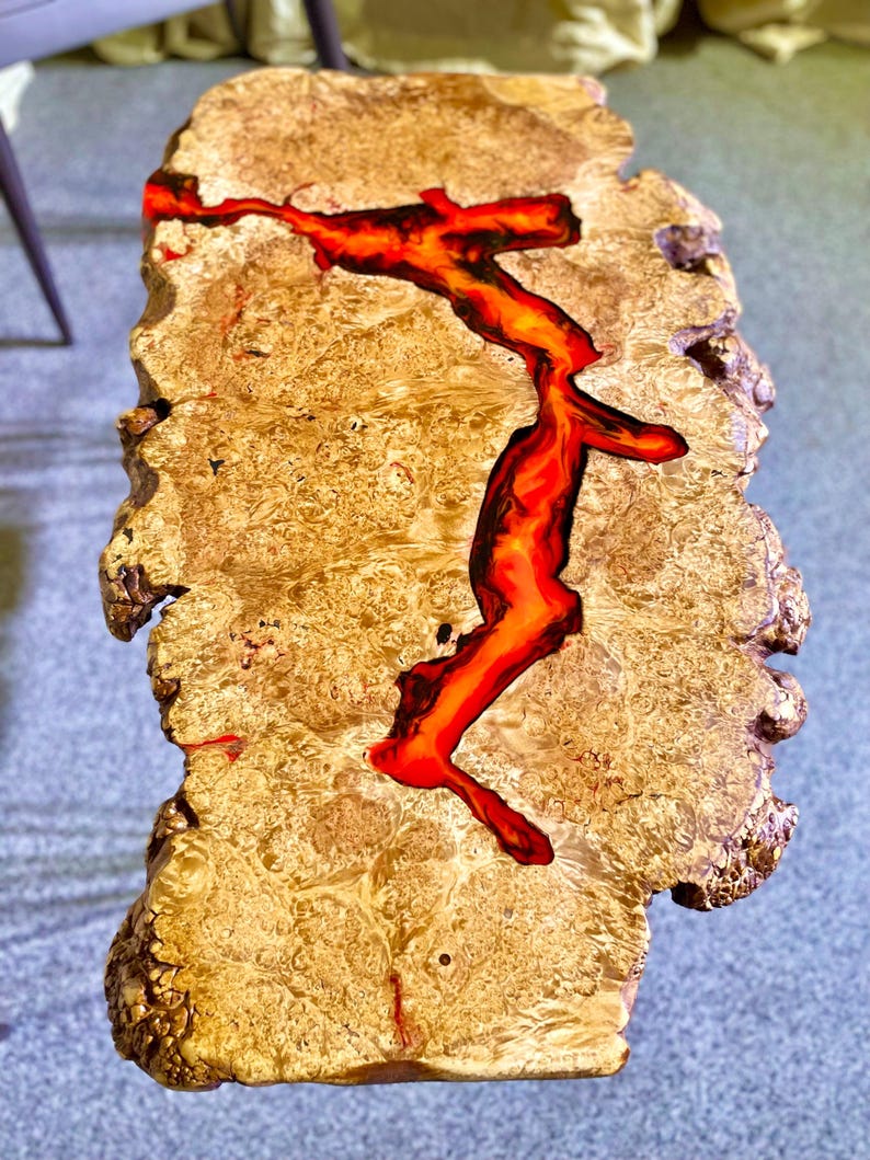 Maple Lava Coffee Table – Handmade Live Edge Wood Table, Fire Epoxy ...