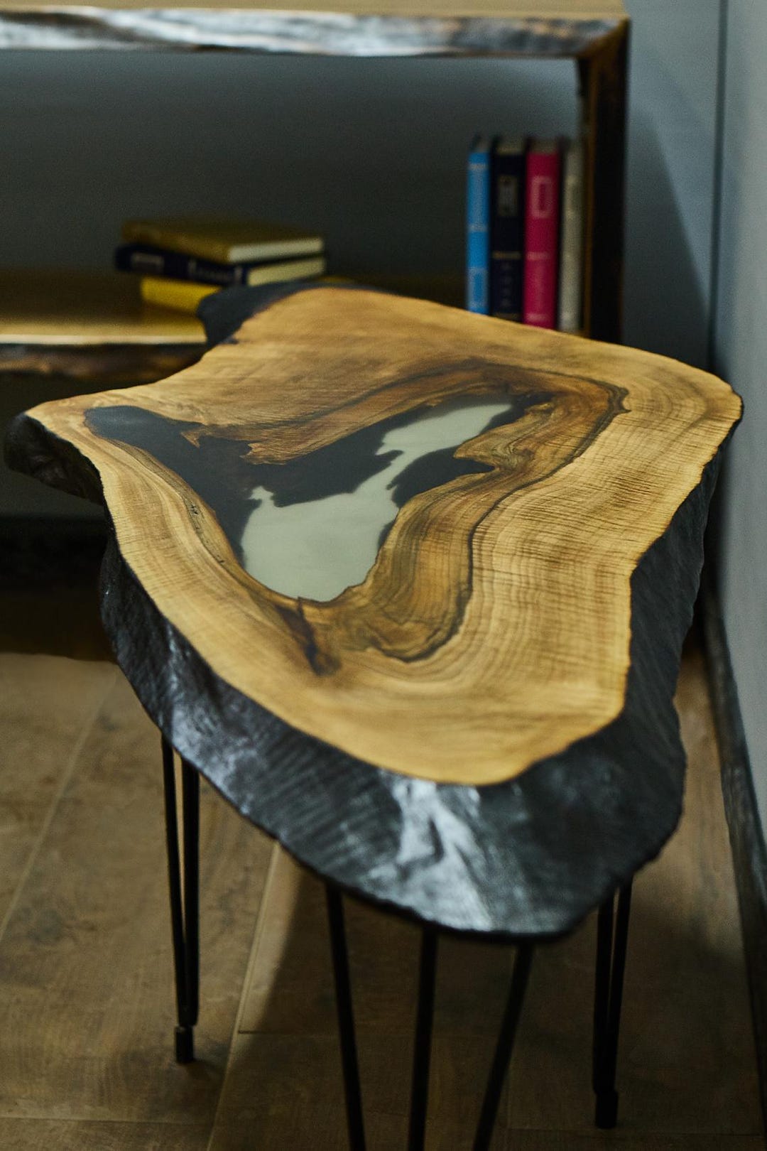 Walnut Office Coffee Table, Live Edge Table, Fancy Coffee Table, Epoxy ...