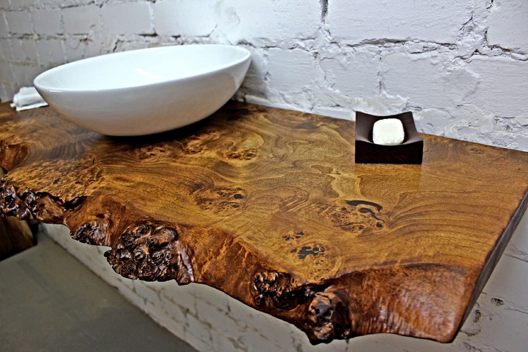 Poplar Wood Live Edge Bathroom Vanity, Farmhouse Wood Shelf, Handmade ...