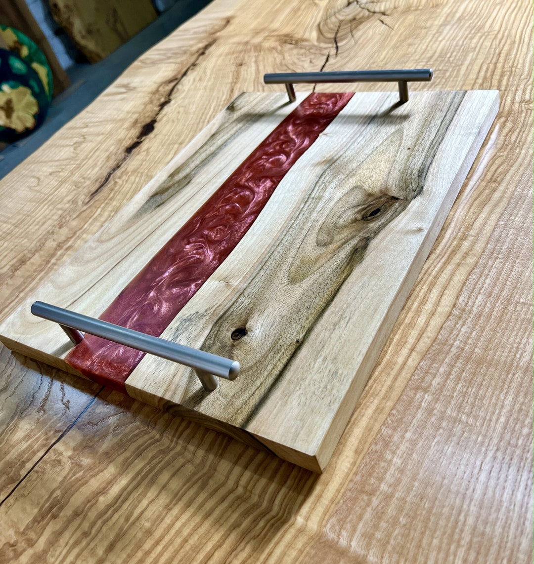 Stylish Epoxy River Tray, Large Wooden Breakfast Tray, Tray With ...