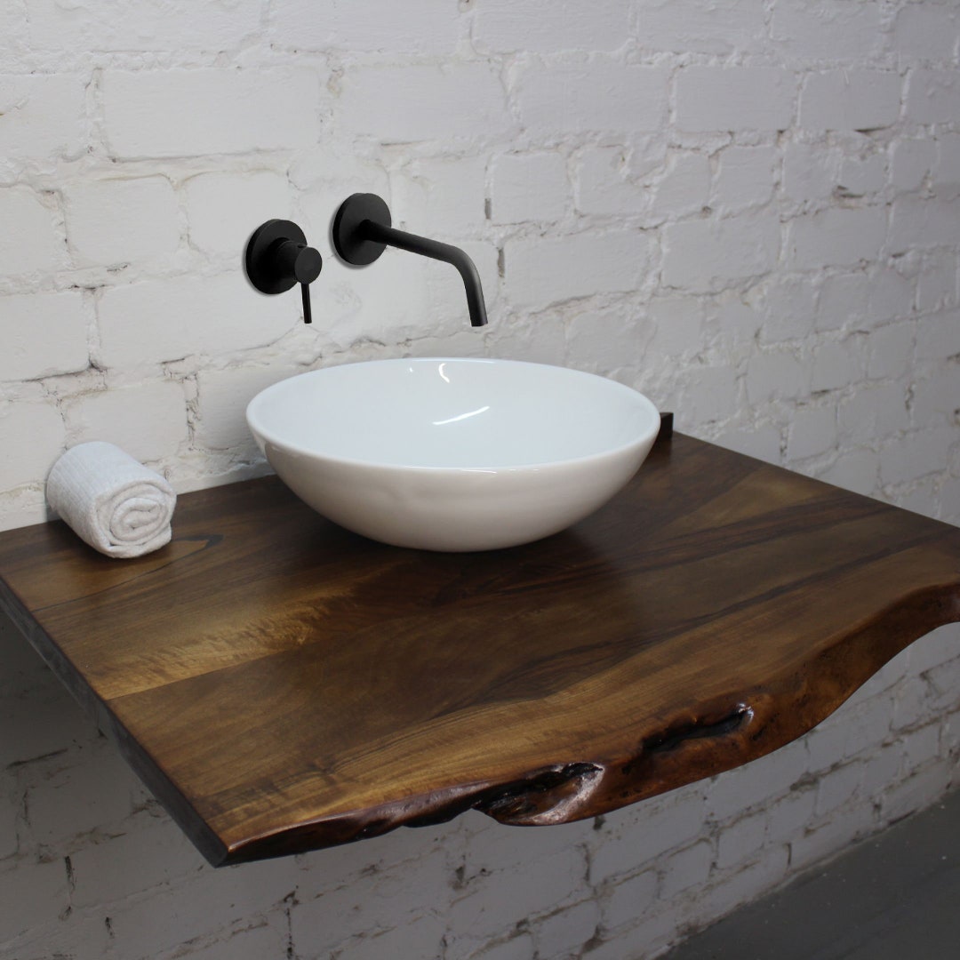 Live Edge Custom Wood Bathroom Vanity, Rustic Floating Shelf, Bathroom Vanity Countertop, Walnut ...
