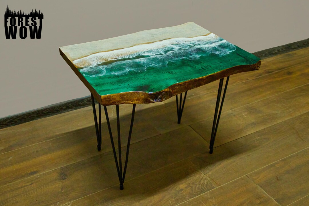 Epoxy Wave Table, Walnut Accent Table, Office Coffee Table, Ocean Room ...