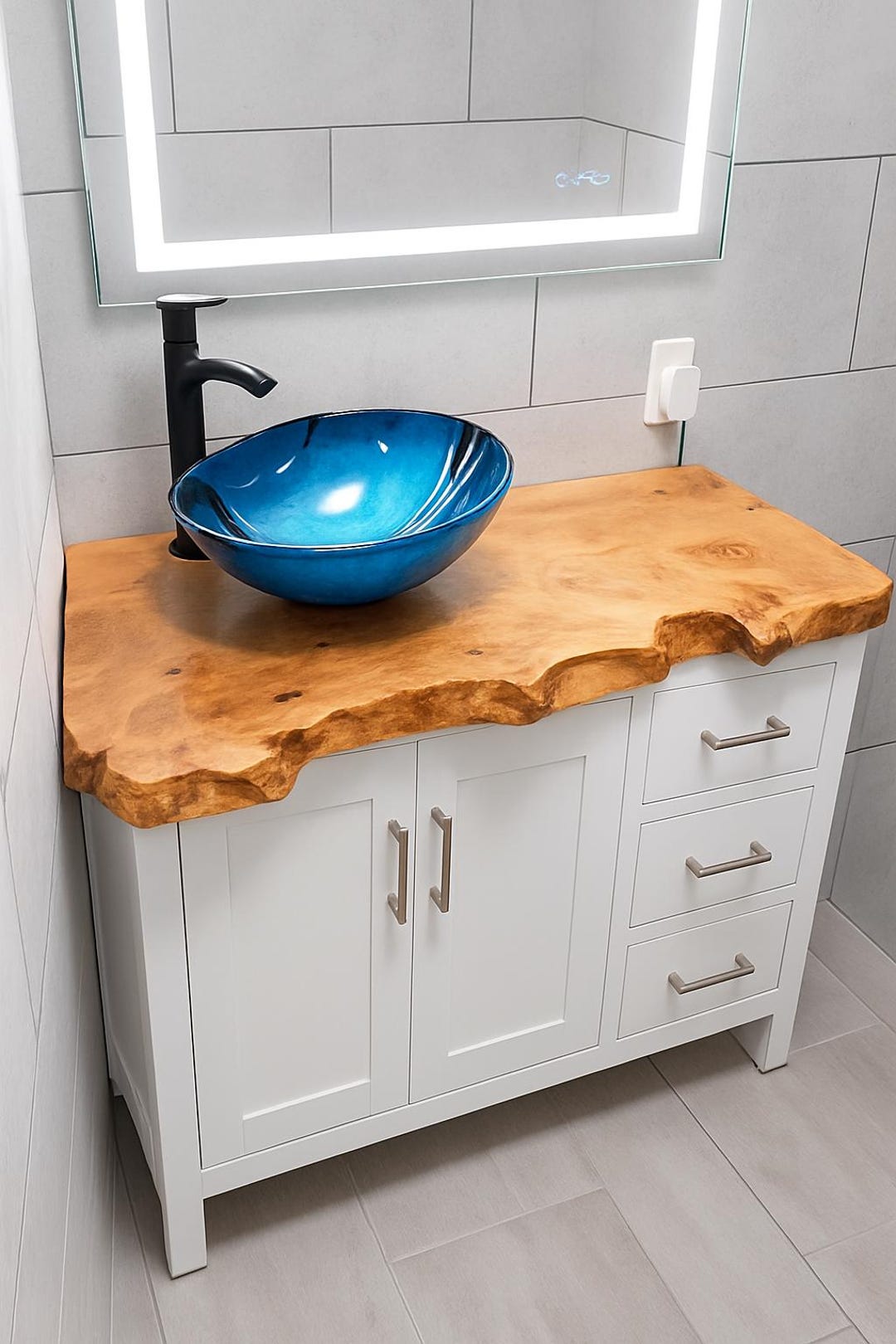 Floating Maple Shelf, Wooden Hanging Shelf, Live Edge Slab, Solid Maple ...