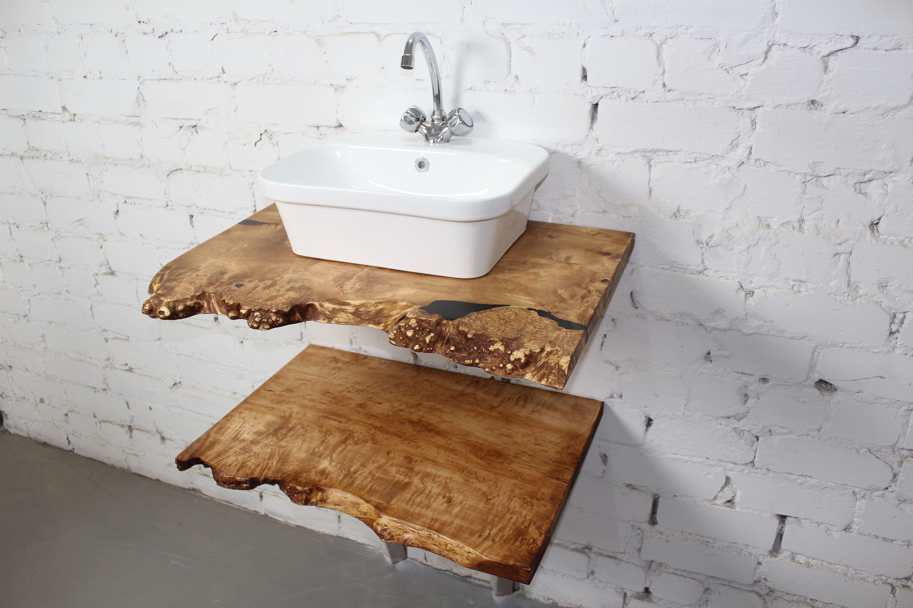 Live Edge Vanity Bathroom Wood Sink Shelf,farmhouse Rustic Solid Wooden ...