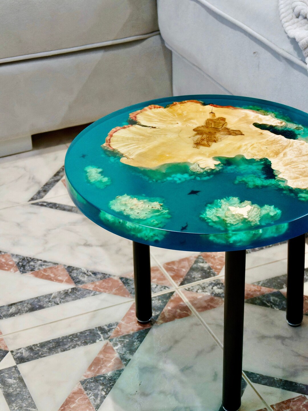Resin Wood Round Table, Ocean Inspired Style Side Table, Beach Coffee ...
