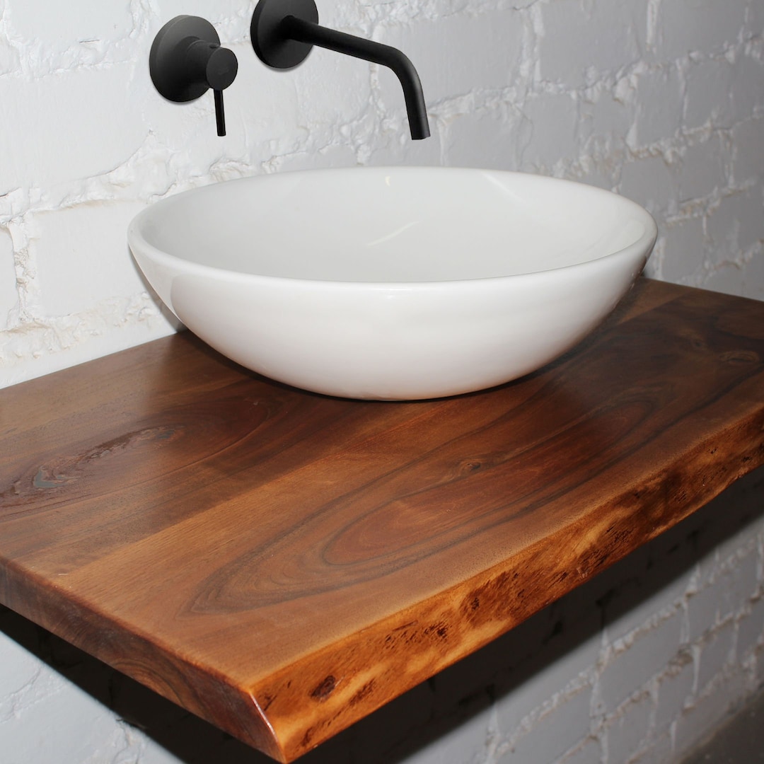 Natural Edge Floating Bathroom Vanity, Wood Countertop, Mid Century ...