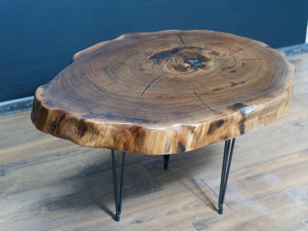Rustic Oval Coffee Table, Walnut Slab Table, Modern End Table, Bedside ...