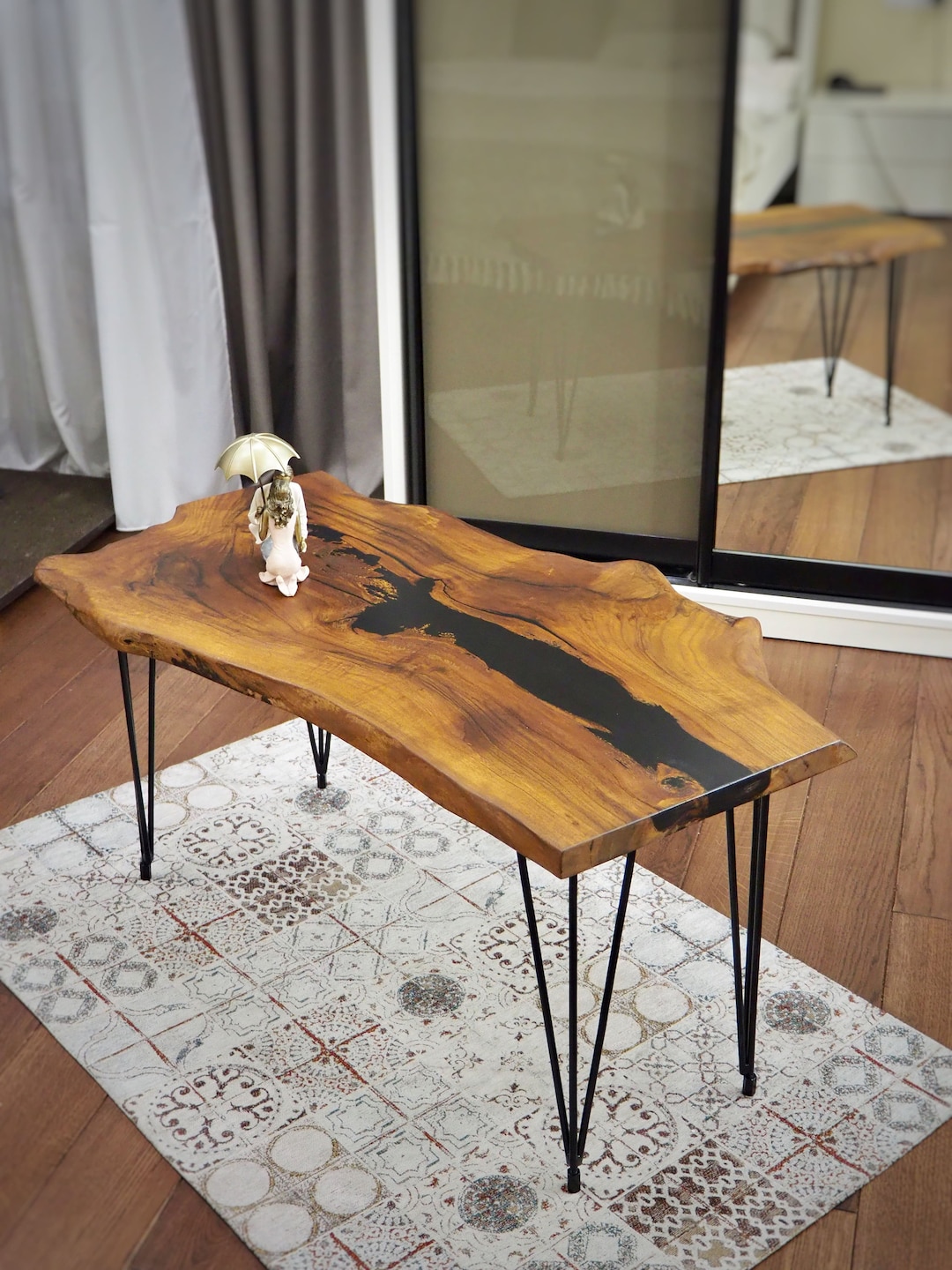 Solid Wood Table, Walnut Live Edge Table, Mid Century Table, Living ...