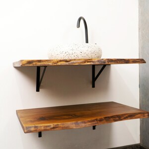Live Edge Floating Double Walnut Wood Shelf, Bathroom Countertop, Solid ...