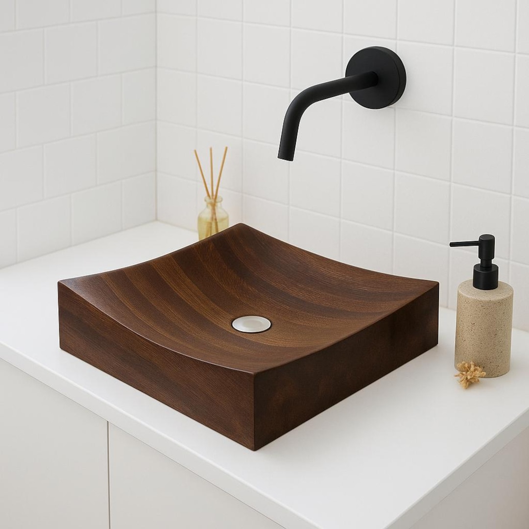 Handmade Wooden Sink, Natural Wood Vessel Basin, Rustic Bathroom Sink ...