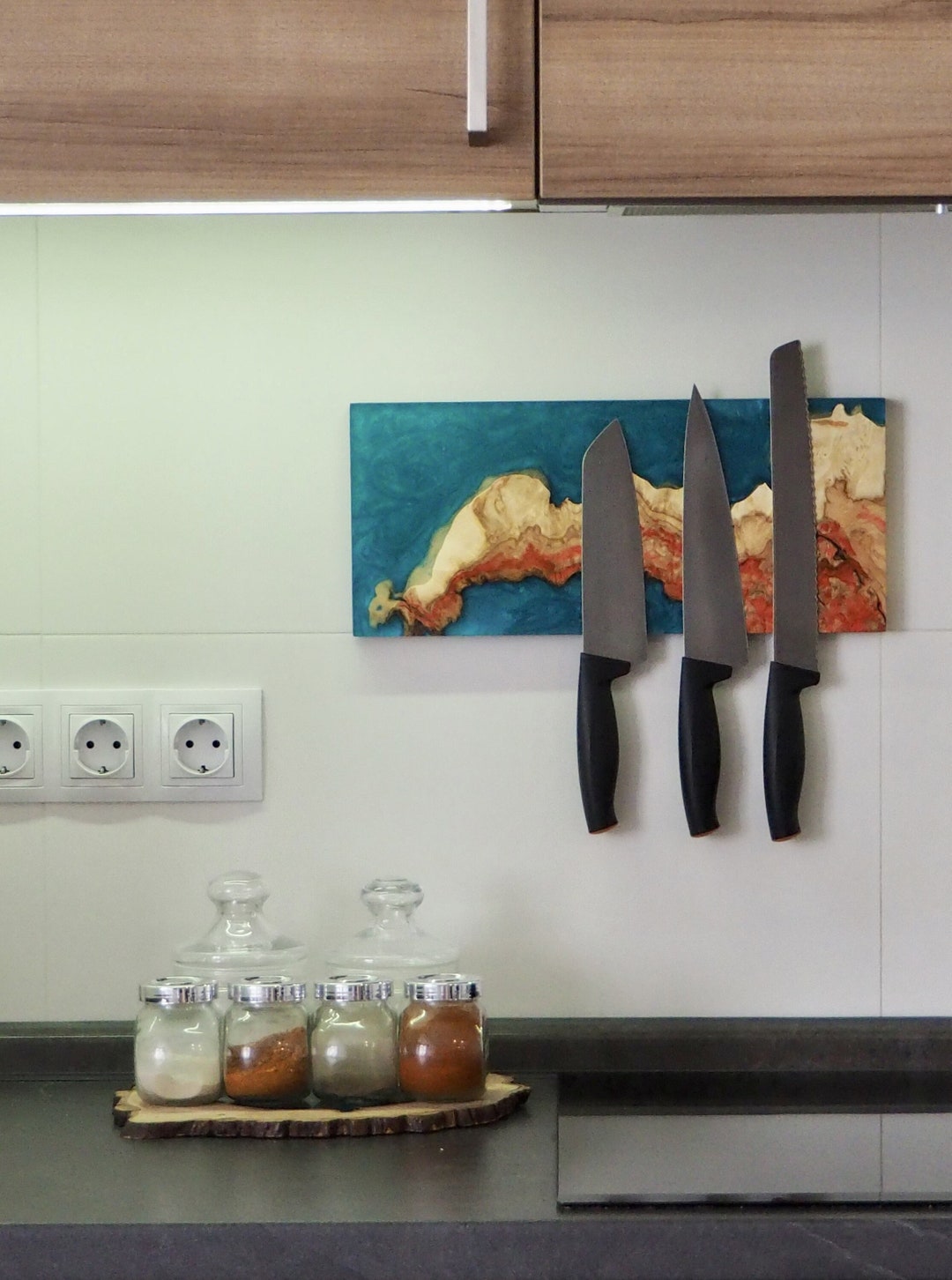 Live Edge Wooden and Epoxy Resin Knife Holder, Magnetic Knife Strip ...