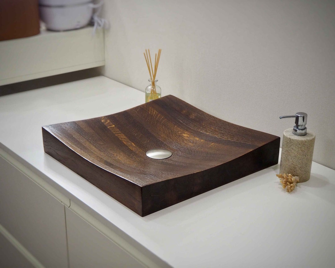 Handmade Wooden Sink, Wood Vessel Sink, Rustic Bathroom, Natural Wooden ...