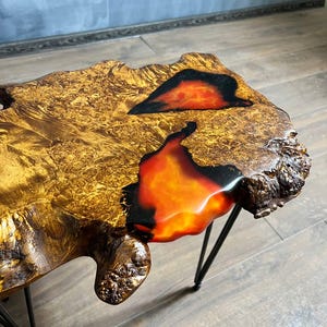 Maple Wood and Orange Epoxy Resin Coffee Table, Live Edge Center Table ...