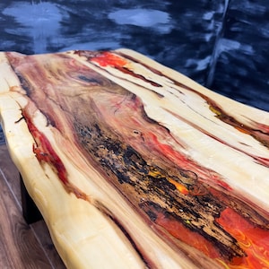 Custom Wood Resin Table, Modern Coffee Table, Live Edge Maple Wood ...