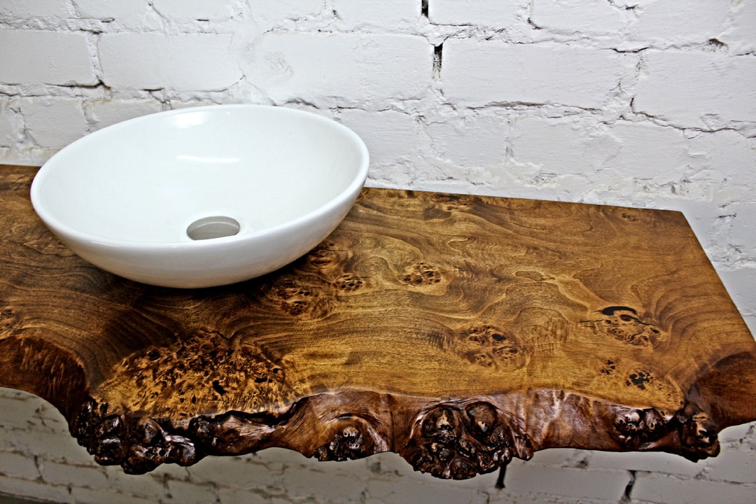 Wood Poplar Bathroom Vanity Live Edge Countertop, Solid Wooden ...