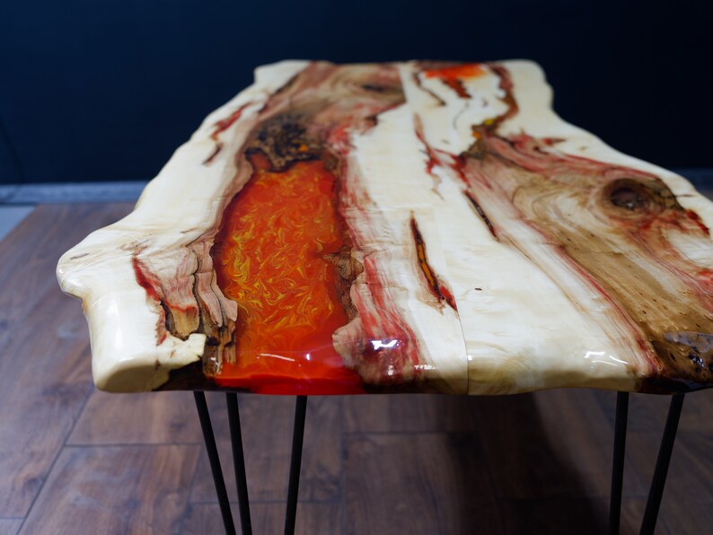 Live Edge Red Epoxy Coffee Table, Modern Coffee Table, Maple Epoxy ...