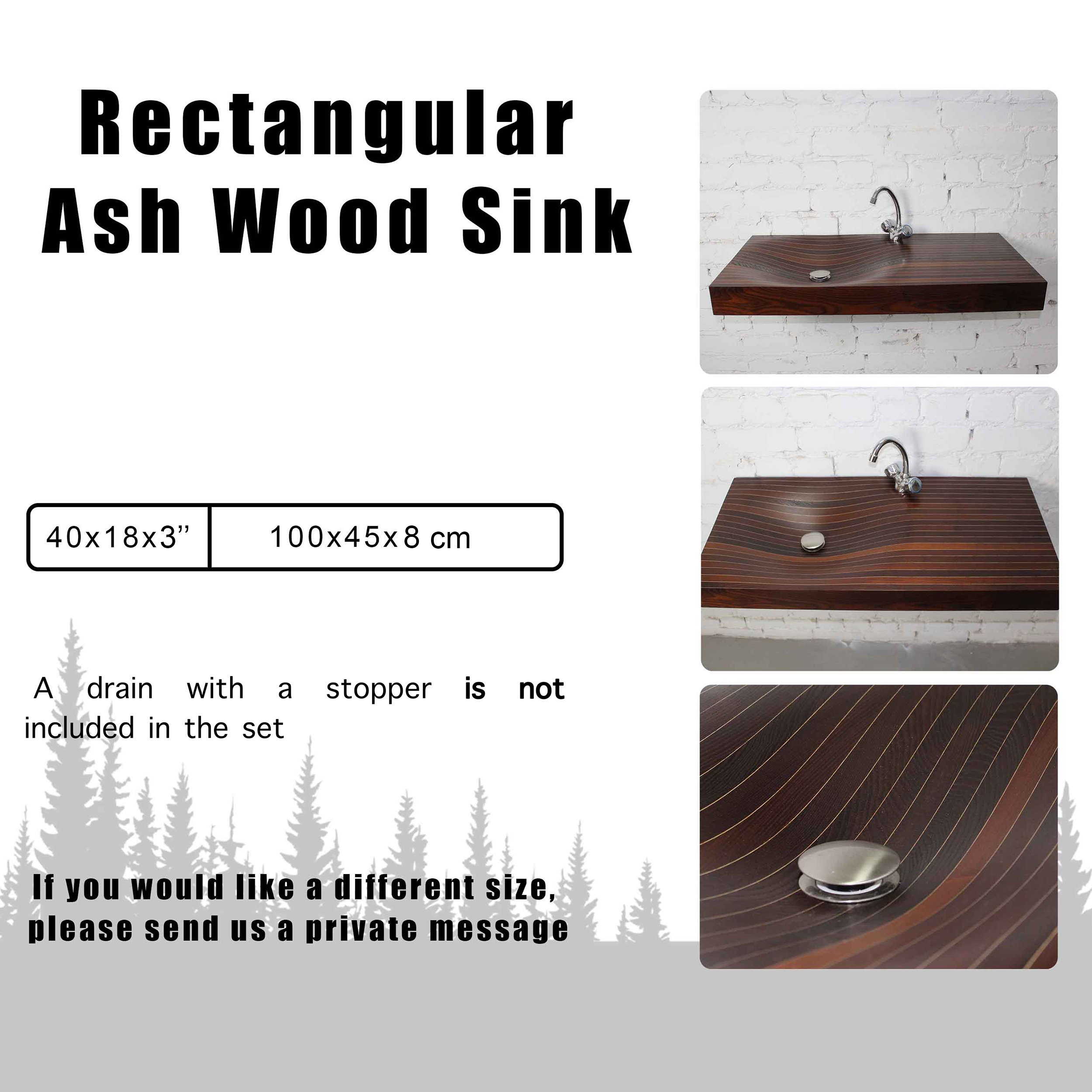 Rectangular Ash Wood Sink, Hand Crafted Brown Wooden Basin, Perfect for ...