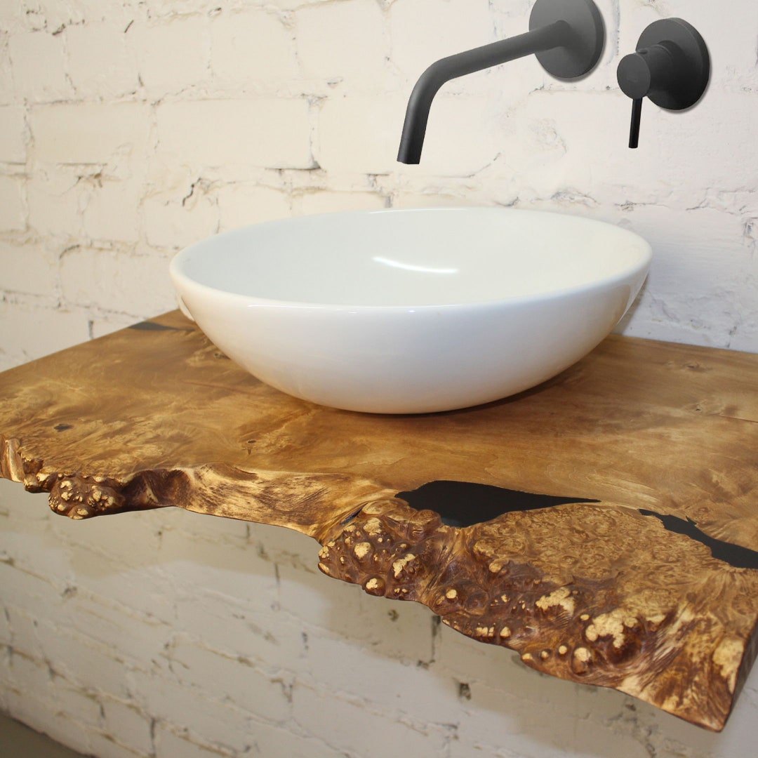 Rustic Maple Wood Washbasin, Live Edge Shelf, Modern Floating Bathroom ...